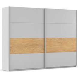 Schwebet&uuml;renschrank Rauch "Kleiderschrank Schrank Garderobe Schlafzimmerschrank MALVA", grau (seidengrau), B:271cm H:210cm T:62cm, Holzwerkstoff, Schr&auml;nke, Schwebet&uuml;renschrank, Bauchbinde abgesetzt in geb&uuml;rstetem Eiche Furnier MADE IN GERMANY