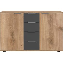 Kombikommode wimex "Valencia", grau (plankeneiche nachbildung, graphit), B:130cm H:83cm T:41cm, Holzwerkstoff, Sideboards, Kombikommode