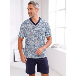 Shorty, Herren, Gr. 56/58, eisblau, marine, bedruckt, 100% Baumwolle, Homewear-Sets Shorty