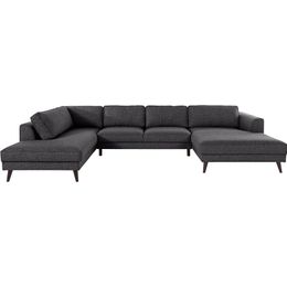 Wohnlandschaft Home Affaire "Lumber Jack, viel Platz, bequem, Breite 354cm, hoher Fu&szlig;, U-Form", schwarz (obsidian), B:354cm H:85cm T:201cm, Sofas, Wohnlandschaft, in moderner Optik