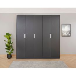 Dreht&uuml;renschrank Rauch "Kleiderschrank Schrank Garderobe KOLUNA mit Dekor-Front", grau (graumetallic), B:226cm H:210cm T:54cm, Holzwerkstoff, Schr&auml;nke, Dreht&uuml;renschrank, inkl. 2 Innenschubladen sowie extra Einlegeb&ouml;den MADE IN GERMANY