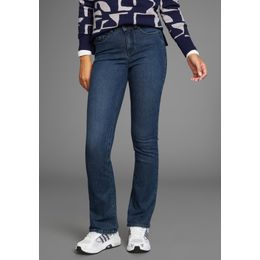 Bootcut-Jeans Arizona "Ultra Soft", Damen, Gr. 44, N-Gr, blau (dk blau used), Denim/Jeans, Obermaterial: 61% Baumwolle, 25% Polyester, 11% Viskose, 3% Elasthan, Basic, bootcut fit lang, Jeans Bootcut-Jeans, elastische Passform, ausgestellte Beinform, hohe Leibh&ouml;he, Topseller