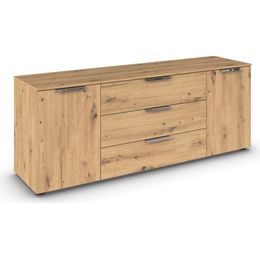 Schubkastenkommode Rauch "Kommode T&uuml;rkommode Sideboard Kombikommode FLIPP", braun (eiche artisan), B:160cm H:61cm T:42cm, Holzwerkstoff, Sideboards, Schubkastenkommode, 2-t&uuml;rig mit 3 Schubladen und Soft-Close-Funktion
