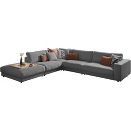 Ecksofa 3C CANDY "Enisa II, bequem und komfortabel, gro&szlig;es Familiensofa, L-Form", grau (platin), B:365cm H:86cm T:322cm, 100% Polyester, Sofas, Ecksofa, incl. 3 Flatterkissen, wahlweise mit Flecken-Schutz-Bezug Easy care