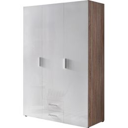 Kleiderschrank wimex "Malta", wei&szlig; (struktureichefarben hell, hochglanz wei&szlig;), B:120cm H:185cm T:54cm, Schr&auml;nke, Kleiderschrank, mit Hochglanz-Front