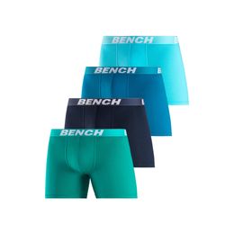 Boxer Bench. "Boxershorts f&uuml;r Herren", Herren, Gr. L (6), 4 Stk., blau (petrol, navy, blau, t&uuml;rkis), Jersey, Obermaterial: 92% Baumwolle, 8% Elasthan (LYCRA), unifarben, eng, Unterhosen Boxer, Unterhose mit l&auml;ngerer Beinform aus Baumwollmischung