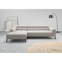 Ecksofa Home Affaire "Ecksofa Claya, L-Form, Kopfteilverstellung, Breite 258 cm", light grau, B:258cm H:71cm T:179cm, 100% Polyester, Sofas, Ecksofa, Moderne Steppung, weicher Polsteraufbau & saugroboterfreundliche H&ouml;he