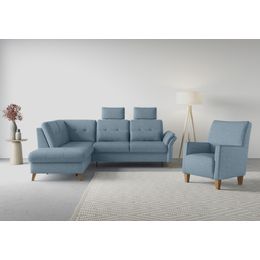 Sit & More Ecksofa SIT & MORE "G&ouml;teborg", blau (eisblau), B:250cm H:90cm T:226cm, Sofas, Ecksofa, inkl. Sitztiefenverstellung, wahlweise mit Bettfunktion & Bettkasten