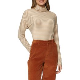 Rollkragenpullover s.Oliver, Damen, Gr. 38, beige (beige stripe), Obermaterial: 95% Lyocell, 5% Elasthan, gestreift, regular fit taillenbedeckt, ohne Ausschnitt, gerader Abschluss, Pullover Rollkragenpullover, mit Streifenmuster