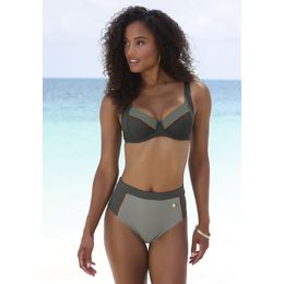 B&uuml;gel-Bikini-Top Lascana "Yuna", Damen, Gr. 40, Cup B, blau (oliv), Recycling-Polyamid, kontrastfarbene Details, unifarben, Bikini-Oberteile B&uuml;gel-Bikini-Top, mit kontrastfarbenen Eins&auml;tzen