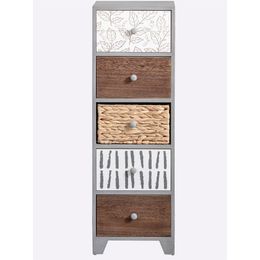 Kommode HEINE HOME, grau (grau, braun), B:30cm H:90cm T:30cm, MDF, Massivholz, Sideboards, Kommode