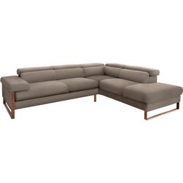 Ecksofa W.Schillig "finn, Designsofa mit tollem Sitzkomfort, bequem, L-Form", braun (stone z59), B:281cm H:71cm T:230cm, Flachgewebe S22 (100% Polyester);Stoff S37 (100% Polyester);Longlife Xtra-Leder Z59: Glattleder mit modischer Pr&auml;gung. Hautst&auml;rke 0, 9 - 1, 1 mm, Sofas, Ecksofa, German Design Award 2016, Fu&szlig;gestell Nussbaum natur, Breite 281 cm