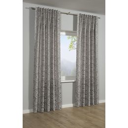 Gardine SEHLBACH "Schal Jacquard Ornamente" Gr. 1, grau (taupe), B:140cm H:245cm, Polyester, Gardinen, Gardine, mit Gardinenband und verdeckten Schlaufen