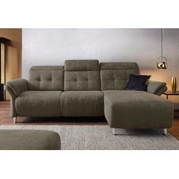 Ecksofa Home Affaire "Manhattan L-Form", grau (taupe), B:270cm H:102cm T:168cm, Kunstleder SOFTLUX;Flachgewebe (100% Polyester);Struktur (100% Polyester), Sofas, Ecksofa, 2 Sitze mit elektrischer Relaxfunktion, verstellbare Armlehnen