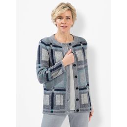 Strickjacke CLASSIC, Damen, Gr. 40, blau (steingrau, ozean, gemustert), 83% Polyacryl, 13% Polyamid, 4% Polyester, gemustert, mehrfarbig, Strickjacken Strickjacke