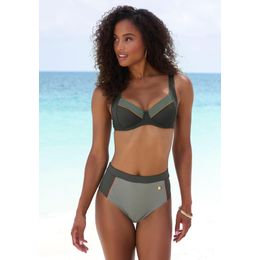 B&uuml;gel-Bikini-Top Lascana "Yuna", Damen, Gr. 38, Cup B, blau (oliv), Recycling-Polyamid, kontrastfarbene Details, unifarben, Bikini-Oberteile B&uuml;gel-Bikini-Top, mit kontrastfarbenen Eins&auml;tzen