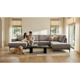 Wohnlandschaft OTTO HOME "XXL Sofa Oland, Struktur, Flachgewebe, Luxus-Microfaser, Boucle", grau (dunkelgrau), B:345cm H:85cm T:210cm, 100% Polyester, Sofas, Wohnlandschaft, U-Form, 345 cm, Wellenunterfederung, Skandi-Design, Metallf&uuml;&szlig;e