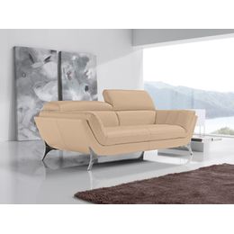 2,5-Sitzer Egoitaliano "Sueli, extravagantes Design und erstklassiger Sitzkomfort", beige (champagner), B:218cm H:100cm T:110cm, Leder &raquo;NUVOLE&laquo; (Echtes Rindsleder). Halbnat&uuml;rliches, halbnarbiges Rindsleder mit einer nat&uuml;rlichen K&ouml;rnung von 1, 2 bis 1, 4 mm. Dieses Leder hat eine weiche, wachsartige Hand mit mattem Aussehen und einem Wolkeneffekt. Es handelt sich um ein Naturleder, das die urspr&uuml;ng