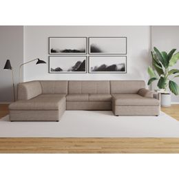 Wohnlandschaft DOMO collection "Topper, elegant und zeitlos, komfortabel, U-Form", braun (braun, beige), B:320cm H:78cm T:213cm, Sofas, Wohnlandschaft, wahlweise mit Bettfunktion
