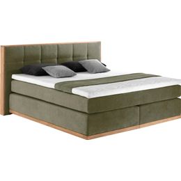 Boxspringbett Home Affaire "Vinton", gr&uuml;n (olive), B:220cm L:213cm, Komplettbetten, Boxspringbett, aus massiver Eiche, verschiedene H&auml;rtegrade (auch H4)