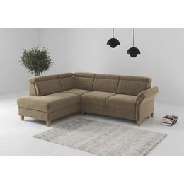 Ecksofa Home Affaire "Glendale, L-Form", hellbraun, B:247cm H:84cm T:193cm, 100% Polyester, Sofas, Ecksofa, inkl. Kopfteilverstellung, wahlweise mit Vorziehsitz und Bettkasten