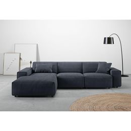Ecksofa Home Affaire "Glimminge auch in Breitcord, Feincord, Boucl&eacute; + Easy care-Bezug", blau (dunkelblau), B:294cm H:71cm T:191cm, 100% Polyester, Sofas, Ecksofa, L-Form, Breite 294, Zierkissen