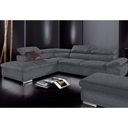 Sit & More Ecksofa SIT & MORE "Alcudia L-Form", grau (dunkelgrau), B:272cm H:73cm T:226cm, 100% Polyester, Sofas, Ecksofa, mit Armteilverstellung, optional Kopfteilverstellung und Bettfunktion