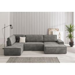 Wohnlandschaft Home Affaire "SHERWOOD U-Form, 329 cm - OTTO. Verl&auml;ssliche Qualit&auml;t.", grau (dunkelgrau), B:329cm H:85cm T:195cm, 100% Polyester, Sofas, Wohnlandschaft, Schlaffunktion m. Bettkasten (194x139 cm), Cord, Vintage, Samtvelours