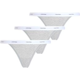 Tanga "STRING THONG 3PK", Damen, Gr. XL (42), 3 Stk., grau (grau, grau, grau), Feinripp, Obermaterial: 95% Baumwolle, 5% Elasthan, Calvin Klein Underwear, meliert, k&ouml;rpernah, Unterhosen Tanga, mit Rippenstruktur