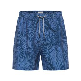 Shorts Mustang "Style Oceanside", Herren, Gr. S, N-Gr, blau (aop art palm blau), Web, Obermaterial: 100% Polyester, bedruckt, regular fit extrakurz, Hosen Shorts, Sommerhose bedruckt mit Allover-Print