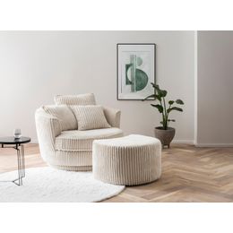 Drehsessel Home Affaire "MAISIE, Love Seat XXL Lese-Sessel, Big-Sessel mit Hocker", beige (hellbeige), B:120cm H:86cm T:173cm, Sessel, Drehsessel, Set in MEGA CORD und Web-Velours, drehbar 360 Grad