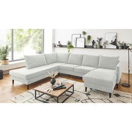 Wohnlandschaft "Rekvik U-Form", grau (hellgrau), B:308cm H:79cm, ATLANTIC HOME COLLECTION, Sofas, Wohnlandschaft, mit Wellenunterfederung, mit Massivholzf&uuml;&szlig;en
