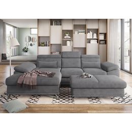 Sit & More Ecksofa SIT & MORE "Cabrio L-Form, B: 295 cm, mit Sitztiefen-, Arm- & Kopfteilverstellung", grau, B:295cm H:87cm T:180cm, 100% Polyester, Sofas, Ecksofa, 2 Nierenkissen, Federkern, optional Bettfunktion und Stauraum