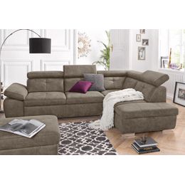 Ecksofa exxpo - SOFA FASHION "Spring, super bequem und komfortabel mit Armteil- und Kopfteilfunktion", grau (delphin), B:274cm H:81cm T:206cm, NaturLEDER (echtes Rindsleder) in Sitz und R&uuml;cken. Korpus in passendem Kunstleder SOFTLUX bezogen;Luxus-Microfaser (100% Polyester);Struktur ( 100% Polyester), Sofas, Ecksofa, wahlweise mit Bettfunktion und Bettkasten, L-Form