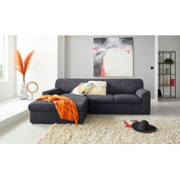 Ecksofa DOMO collection "Topper, elegant und zeitlos, kompaktes Stellma&szlig; 245/155cm, L-Form", blau (dunkelblau), B:245cm H:78cm T:155cm, Sofas, Ecksofa, mit Recamiere, wahlweise mit Schlaffunktion