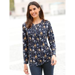 Print-Shirt Inspirationen "Shirt", Damen, Gr. 48, bunt (marine, ocker, bedruckt), 95% Viskose, 5% Elasthan, bedruckt, gebl&uuml;mt, gemustert, mehrfarbig, Rundhals, Shirts Print-Shirt
