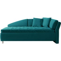 Schlafsofa Alina, blau (ozeanblau tsv 3), B:223cm H:80cm T:102cm, Samtstoff TSV (100% Polyester), Sofas, Schlafsofa, Bettkasten, Zierkissen-Set aus: 2 Stk. 40x40cm, 1 Stk. 30x30cm