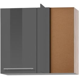 Eckh&auml;ngeschrank Optifit "Bern", grau (grau hochglanz, akaziefarben), B:85cm H:70,4cm T:34,9cm, Schr&auml;nke, Eckh&auml;ngeschrank, Breite 85x45 cm, mit Metallgriff