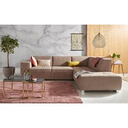 Ecksofa Home Affaire "Sapporo L-Form", braun (cappuccino), B:272cm H:78cm T:222cm, Struktur fein (100% Polyester);Luxus-Microfaser weich (90% Polyester, 10% Polyacryl);Struktur impr&auml;gniert (100% Polyester), Sofas, Ecksofa, wahlweise Bettfunktion oder Sitztiefenverstellung, Federkern