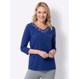 3/4-Arm-Shirt Classic Basics "3/4-Arm-Shirt", Damen, Gr. 50, blau (royalblau), 100% Baumwolle, bedruckt, gemustert, mehrfarbig, metallic, V-Ausschnitt, Shirts 3/4-Arm-Shirt