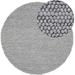 Teppich CarpetFine "Calo", grau, H:16mm &Oslash;:200cm, Polyester, Wolle, Teppiche, Teppich, Handweb Teppich, Uni-Farben, meliert, handgewebt, 70% Wolle