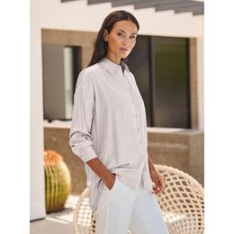 Longbluse Heine, Damen, Gr. 36, hellgrau, 100% Viskose, unifarben, Rundhals, Blusen Longbluse