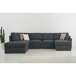 Wohnlandschaft Home Affaire "Citry", grau (anthrazit), B:309cm H:88cm T:224cm, 100% polyester, Sofas, Wohnlandschaft, Breite 309 cm, Chenille, Bettfunktion, Bettkasten, U-Form