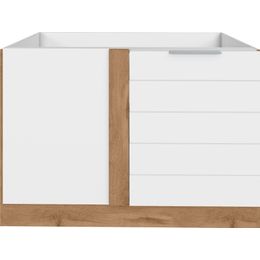 Eckunterschrank KOCHSTATION "KS-Luhe", wei&szlig; (wei&szlig; matt, wotaneiche), B:120cm H:82cm T:60cm, MDF, Schr&auml;nke, Eckunterschrank, 120 cm breit, hochwertige MDF-Fronten mit waagerechter Lisene