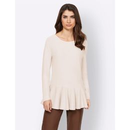 Rundhalspullover Heine "Pullover", Damen, Gr. 34, beige (ecru), 70% Viskose, 30% Polyamid, unifarben, Pullover Rundhalspullover