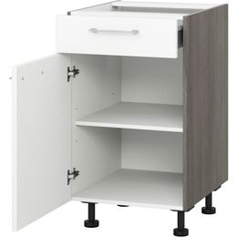 Unterschrank KOCHSTATION "KS-Trea US60", wei&szlig; (wei&szlig;, eichefarben grau), B:60cm H:75cm T:56cm, Schr&auml;nke, Unterschrank, mit einem Auszug und einer T&uuml;r, Einlegeboden, Breite 60 cm, H&ouml;he 75 cm