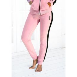 Sweathose BENCH. LOUNGEWEAR, Damen, Gr. 44/46, N-Gr, rosa (rosa, schwarz), Jersey, Obermaterial: 60% Baumwolle, 40% Polyester, unifarben mit Farbeinsatz, bequem lang, Hosen Sweathose, mit Seitenstreifen und schmalem Bein, Loungeanzug, Topseller
