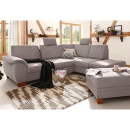 Ecksofa Home Affaire "Husum L-Form", grau (hellgrau), B:269cm H:90cm T:219cm, Luxus-Microfaser mit Druck (100% Polyester);Luxus-Microfaser in Lederoptik (100% Polyester);Luxus-Microfaser ALTARA NUBUCK (100% Polyester), Sofas, Ecksofa, mit Sitztiefenverstellung, Federkern-Polsterung und Kontrastnaht