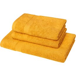Handtuch Set Dyckhoff "Planet", orange (mango), 3 Stk., Walkfrottier, Walkfrottier, Obermaterial: 100% Baumwolle, Handtuch-Sets, Handtuch Set, 2 Handt&uuml;cher (50x100cm), 1 Duschtuch (70x140cm)