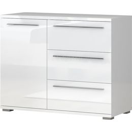 Kommode OTTO HOME "Piano, UV lackiert, hochgl&auml;nzend in beige oder wei&szlig;, FSC-zertifiziert", wei&szlig; (wei&szlig; hochglanz), B:107cm H:85cm T:45cm, Holzwerkstoff, Sideboards, Kommode, 1-t&uuml;rig mit 3 Schubladen, Soft-Close Funktion